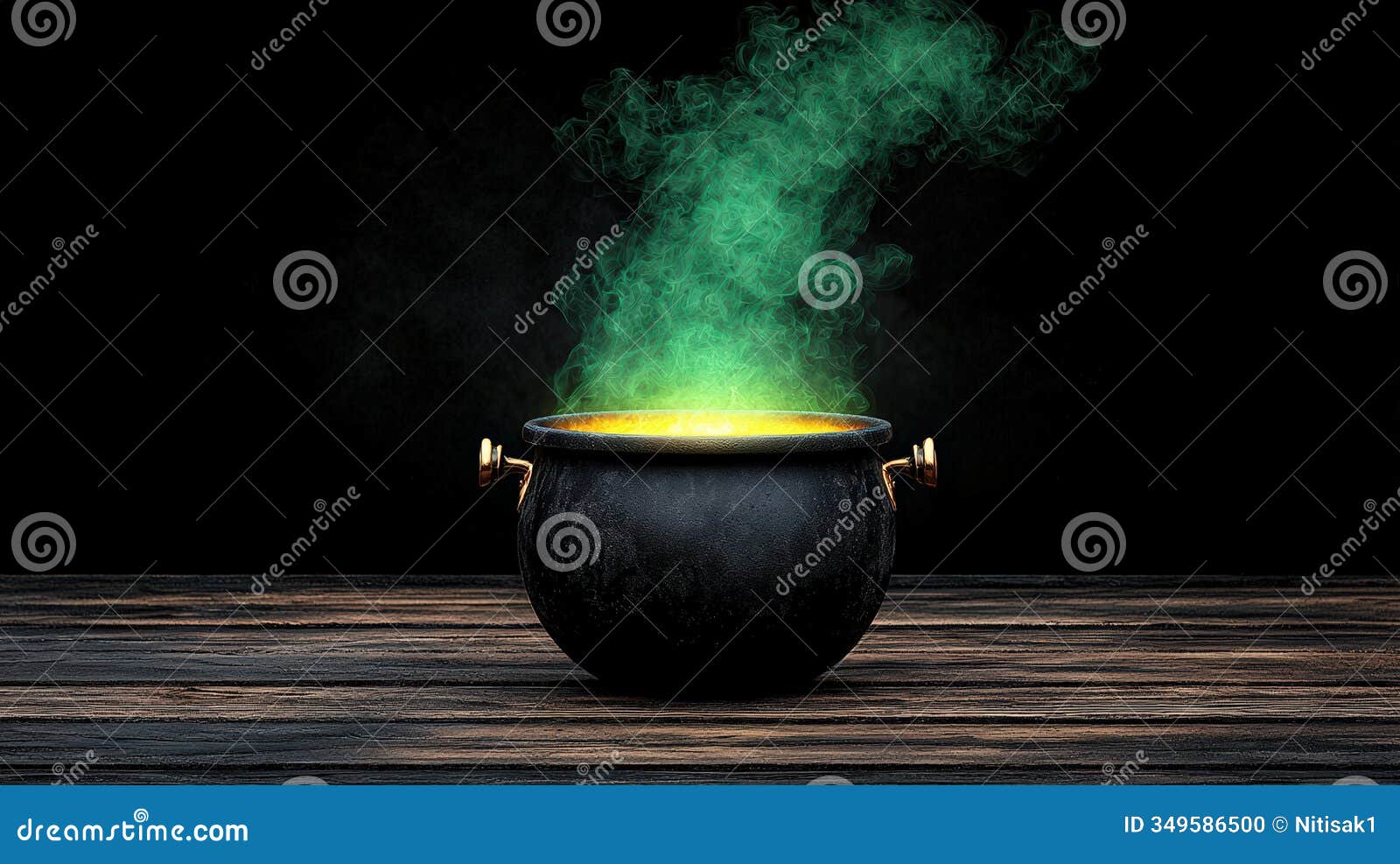 A Mystical Cauldron Overflowing With Luminous Green Magic Potion And ...