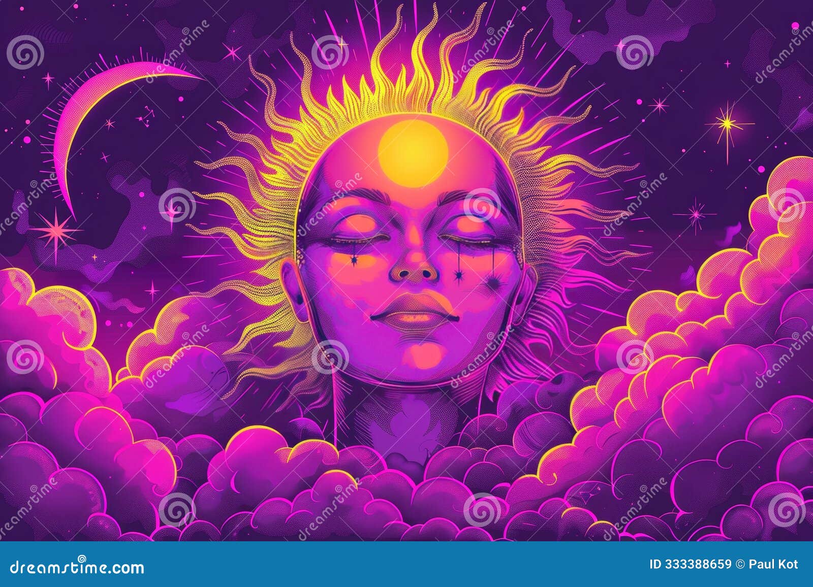 Mystical Celestial Banner with Sun Face, Solar Eclipse, Zodiac, and ...