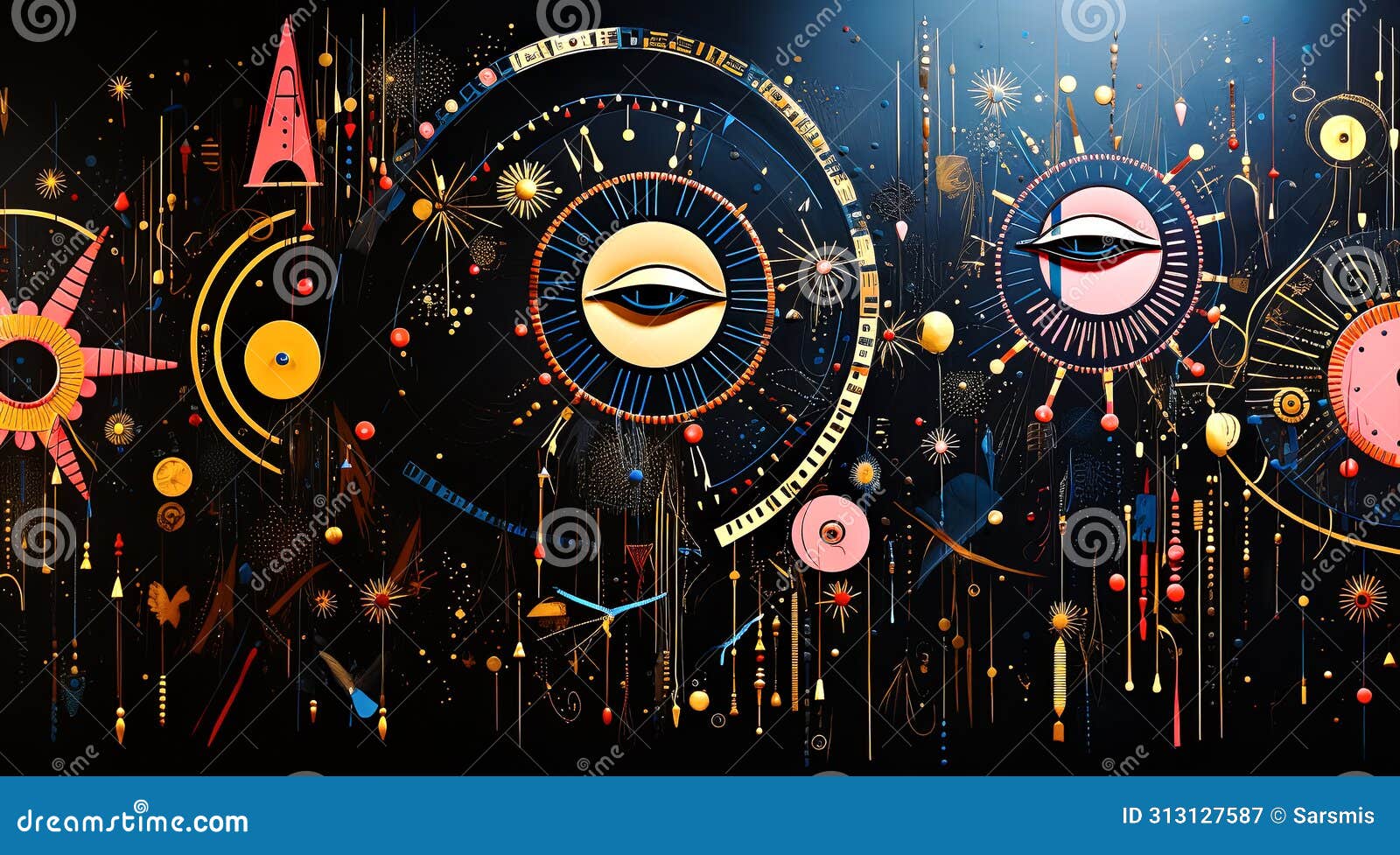 Mystical Celestial Composition with Eyes and Cosmic Motifs Stock ...