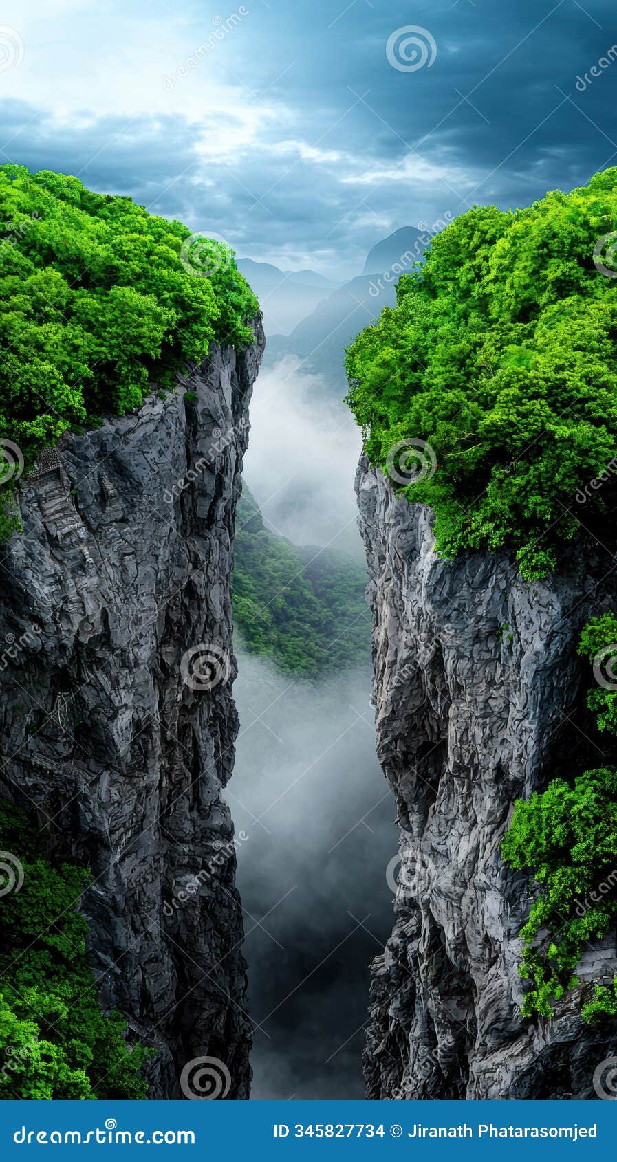 Mystical Chinese Landscape with Hidden Valley and Lush Greenery Stock ...