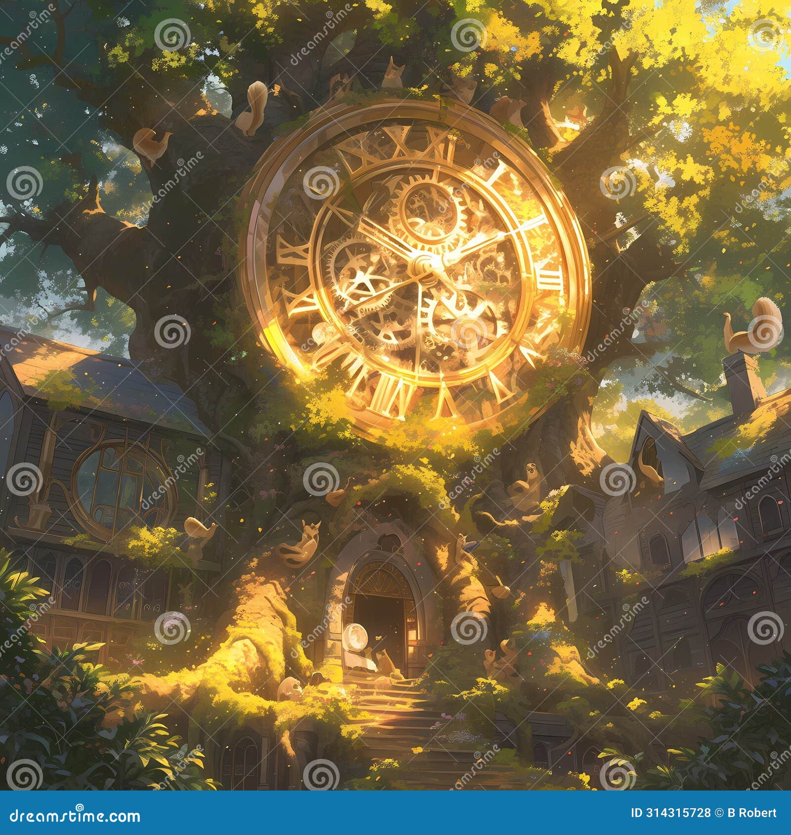 Mystical Clock Tower In Enchanted Forest Royalty-Free Stock Image ...