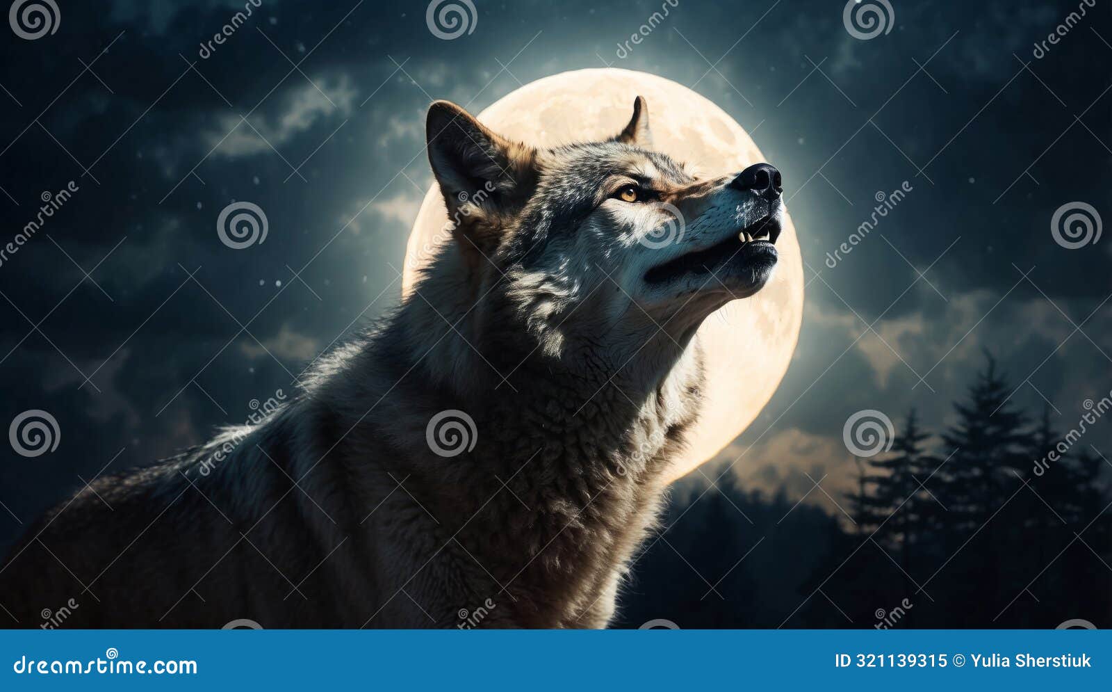 Mystical Communion Wolf Howling at the Full Moon in a Double Exposure ...