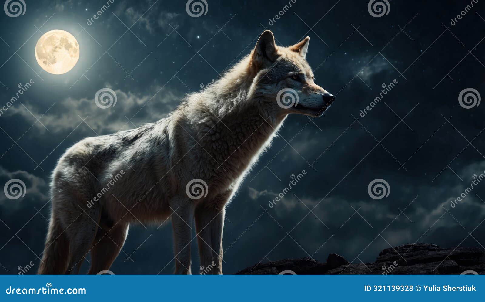 Mystical Communion Wolf Howling at the Full Moon in a Double Exposure ...