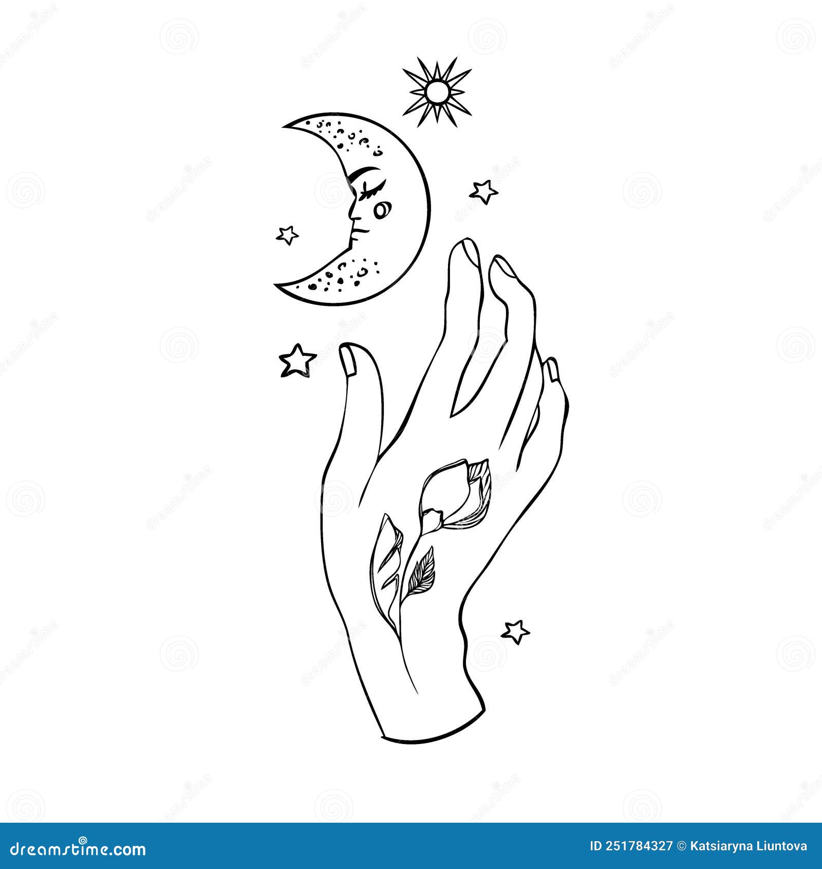 Mystical Composition Vector Line Art Illustration with Magic Elements ...