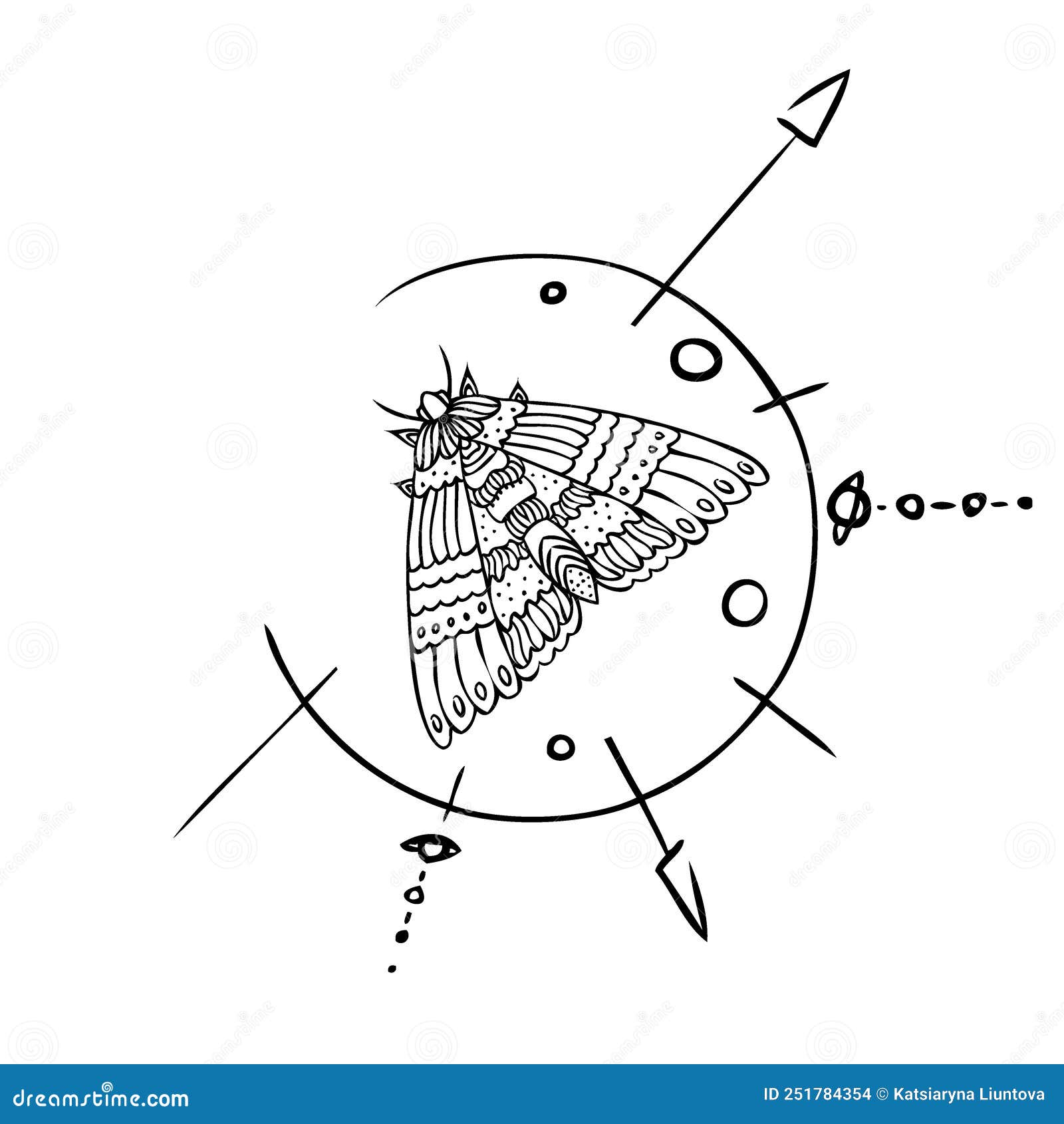 Mystical Composition Vector Line Art Illustration with Magic Elements ...