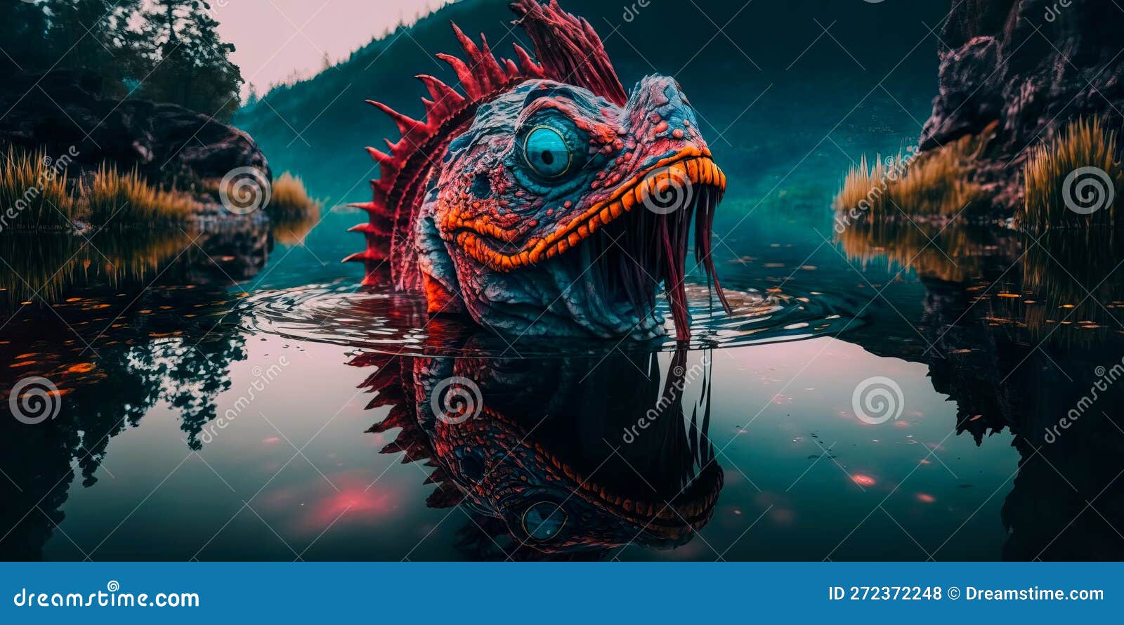 Mystical Creature Emerging from a Lake Generative AI Stock Illustration ...