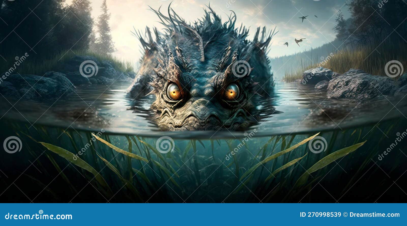 Mystical Creature Emerging from a Lake Generative AI Stock Illustration ...