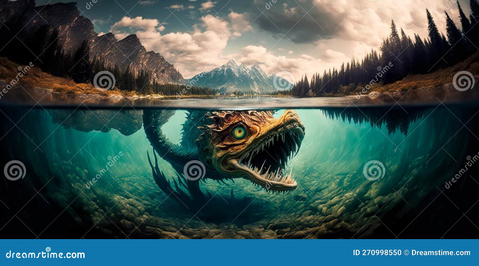 Mystical Creature Emerging from a Lake Generative AI Stock Illustration ...