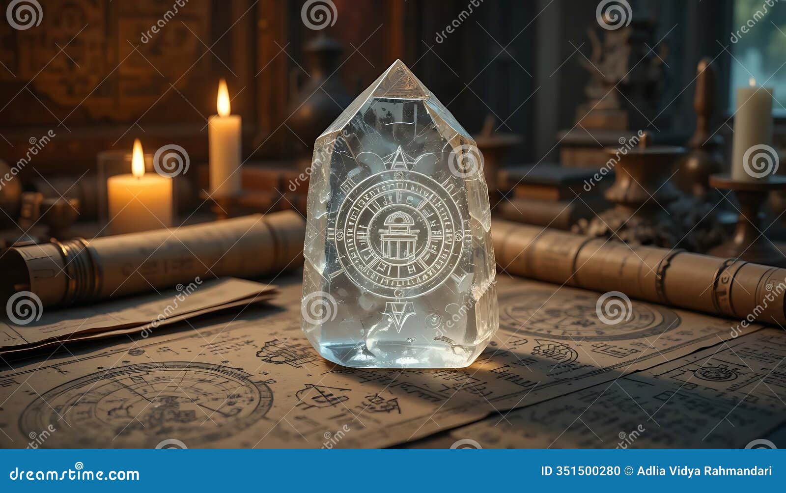 Mystical Crystal Compass on Ancient Maps Stock Illustration ...