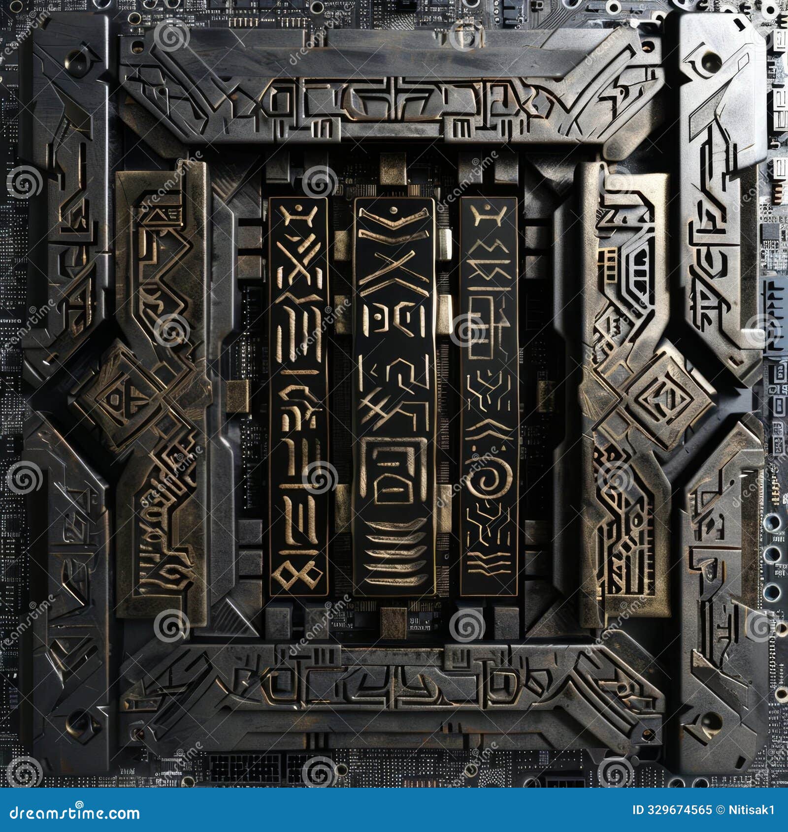 Mystical 3D Render of Ancient Runes Carved into a Technologically ...