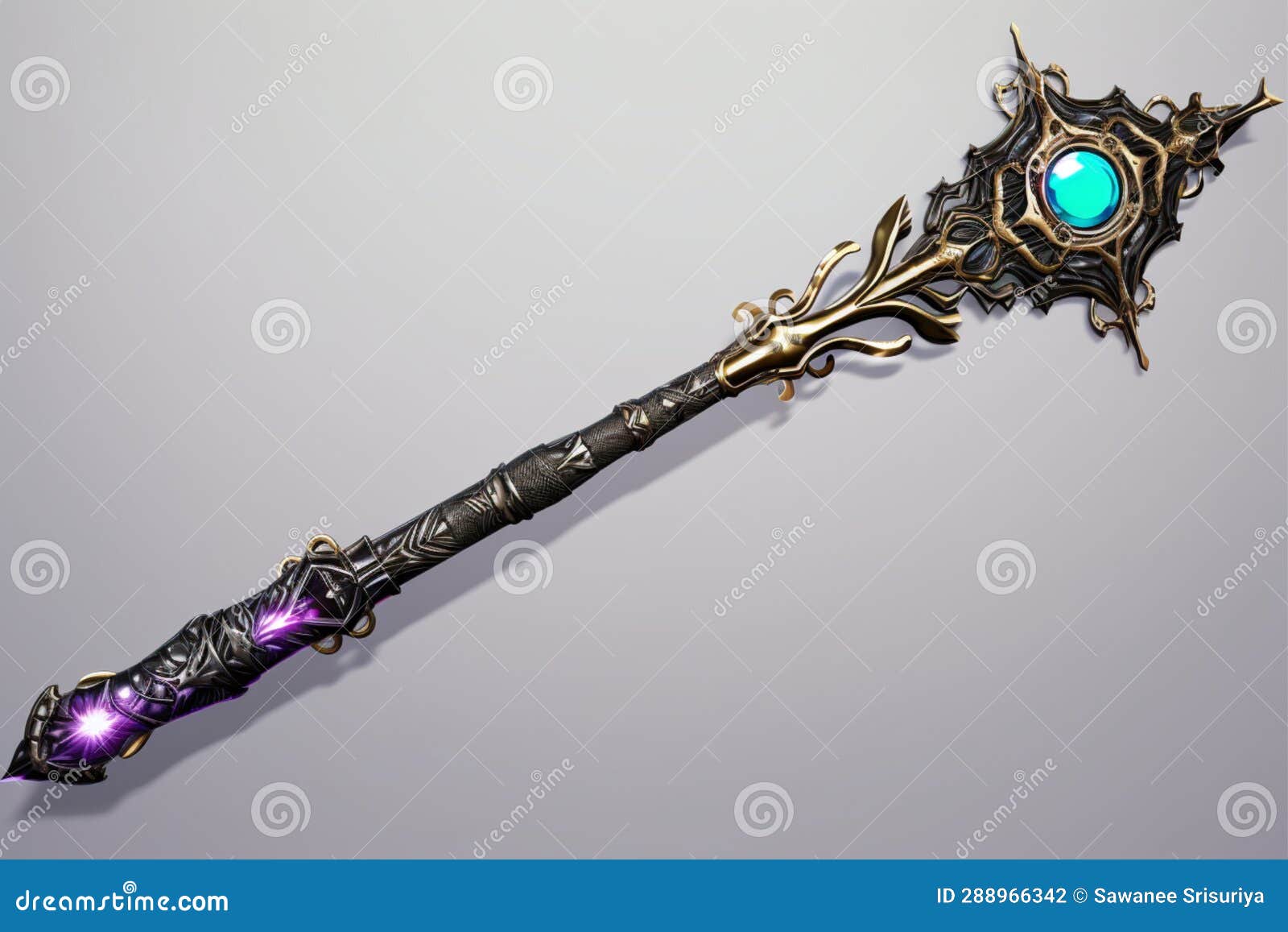Mystical 3D Render: Magic Staff Weapon Adorned with Precious Stones ...