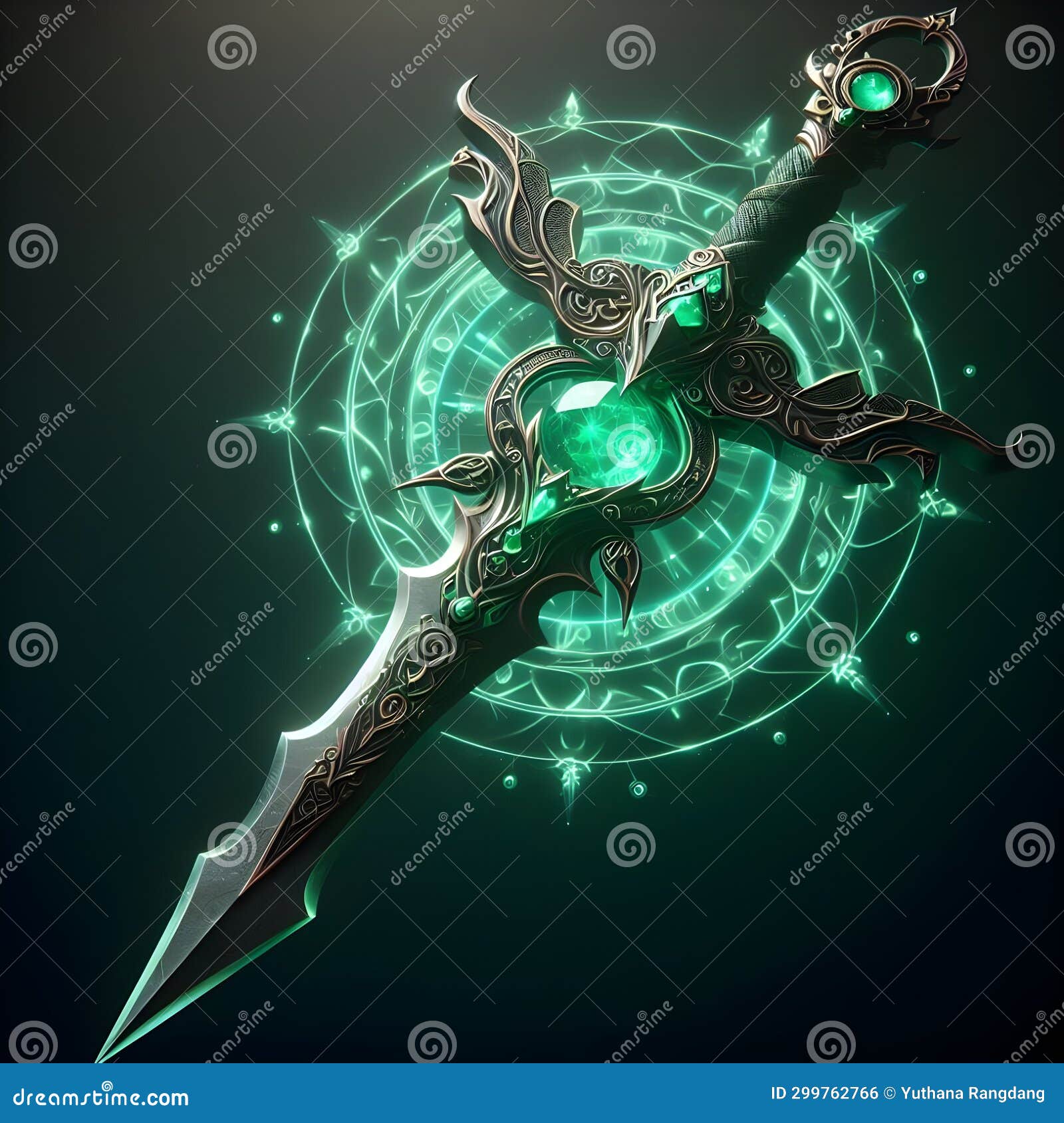 A Mystical Dagger with Green Glow, 3d Render. Stock Illustration - Illustration of dagger, black ...