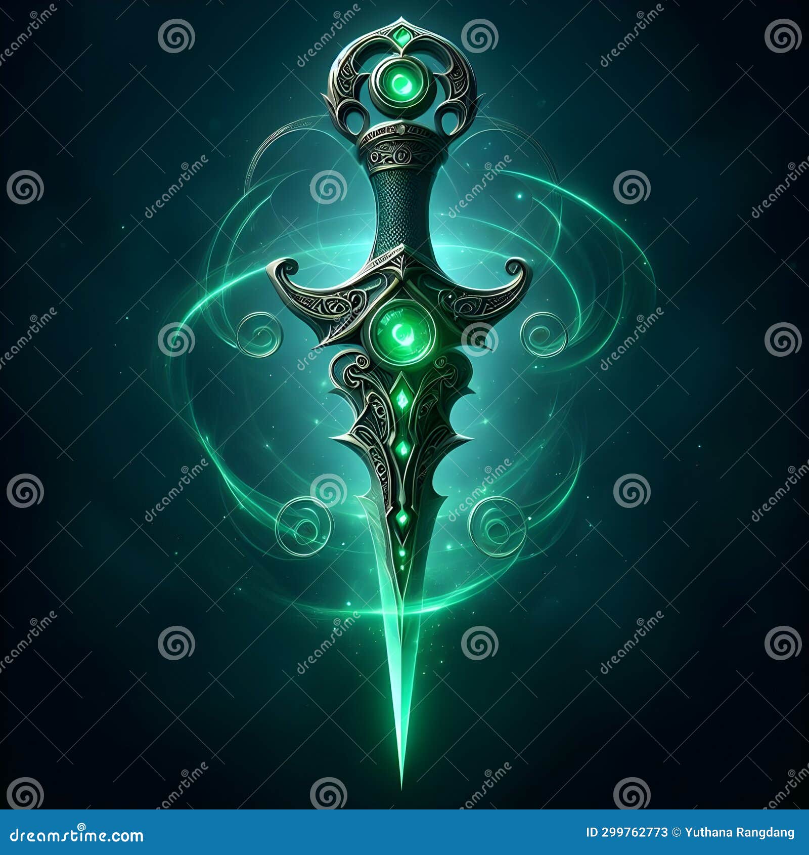 A Mystical Dagger with Green Glow, 3d Render. Stock Illustration ...