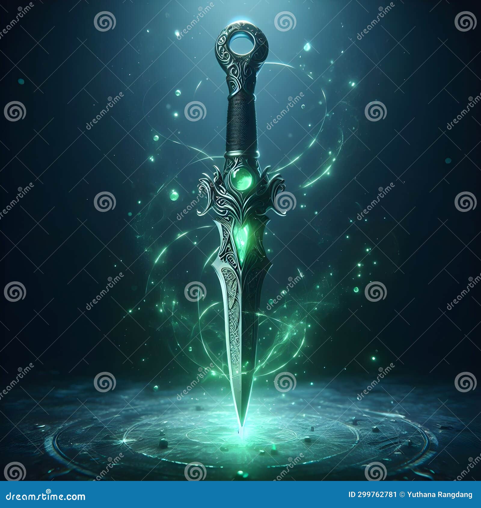 A Mystical Dagger with Green Glow, 3d Render. Stock Illustration ...