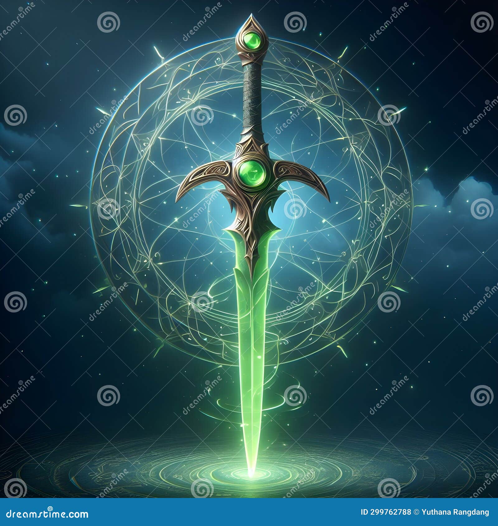 A Mystical Dagger with Green Glow, 3d Render. Stock Illustration ...
