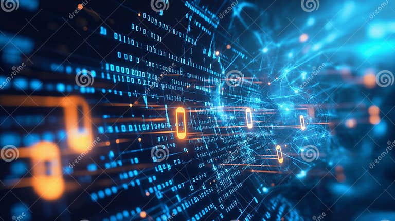 Mystical Dark Blue Space with Digital Code Streams and Binary Numbers Stock Photo - Image of ...