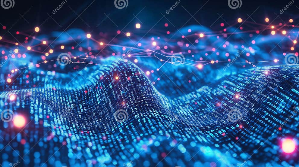 Mystical Dark Blue Space with Digital Code Streams and Binary Numbers Stock Photo - Image of ...