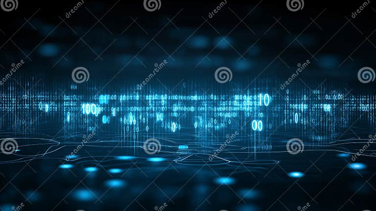 Mystical Dark Blue Space with Digital Code Streams and Binary Numbers Stock Image - Image of ...