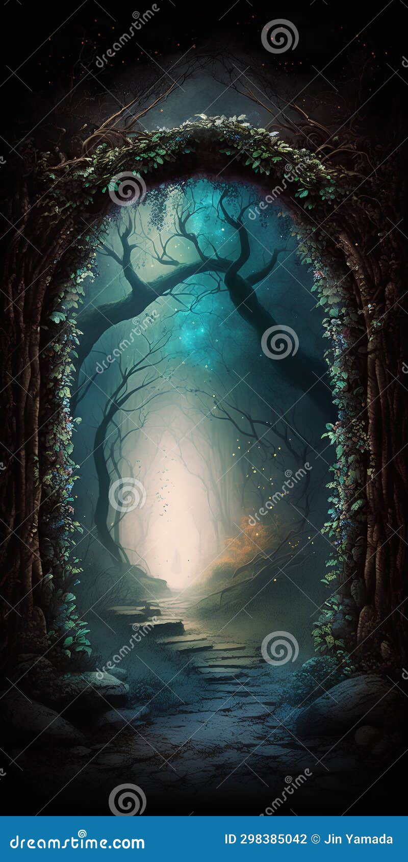 Mystical Dark Forest with Magic Portal. 3D Illustration Stock Illustration - Illustration of ...
