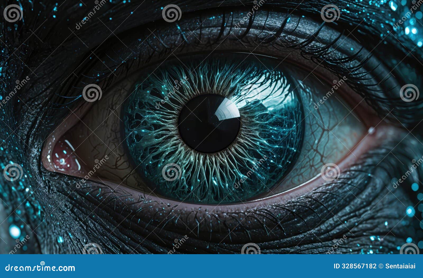 Mystical Dark Magic Eye Close-up with Blue Sparkles and Mesmerizing ...