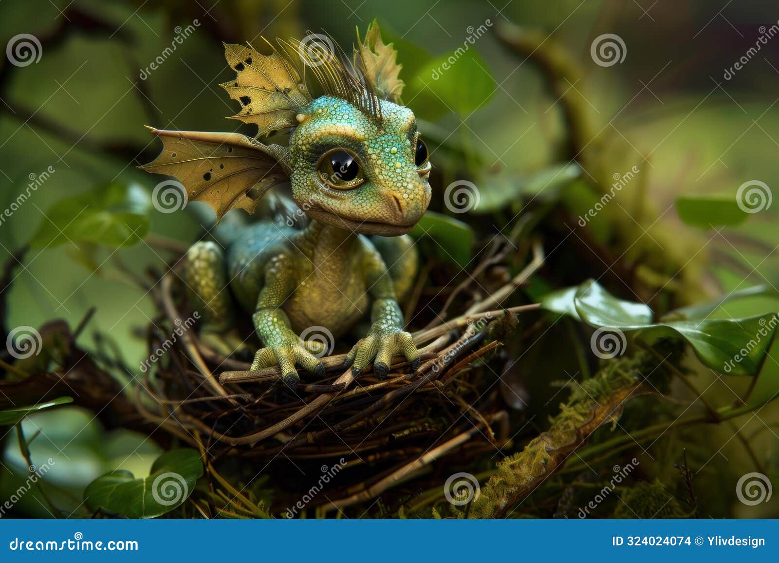 Mystical Dragon Hatchling in Nest Stock Illustration - Illustration of ...