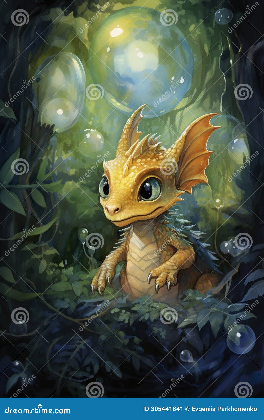 Mystical Dragonling in Moonlit Grove Stock Image - Image of eyes ...