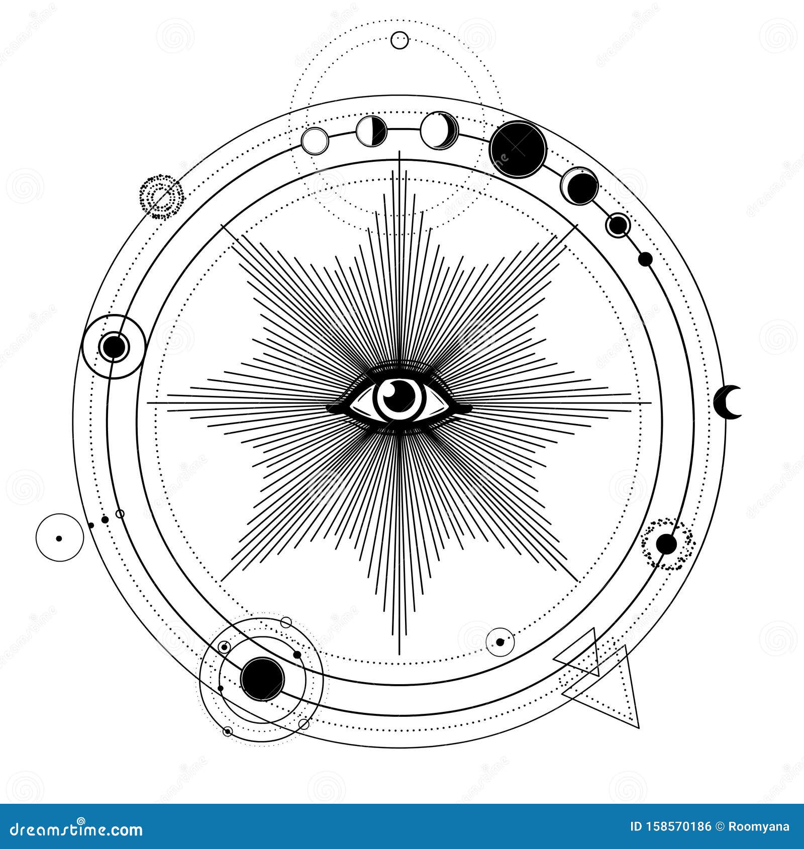 Mystical Drawing: Stylized Solar System, Orbits of Planets, Phases of ...