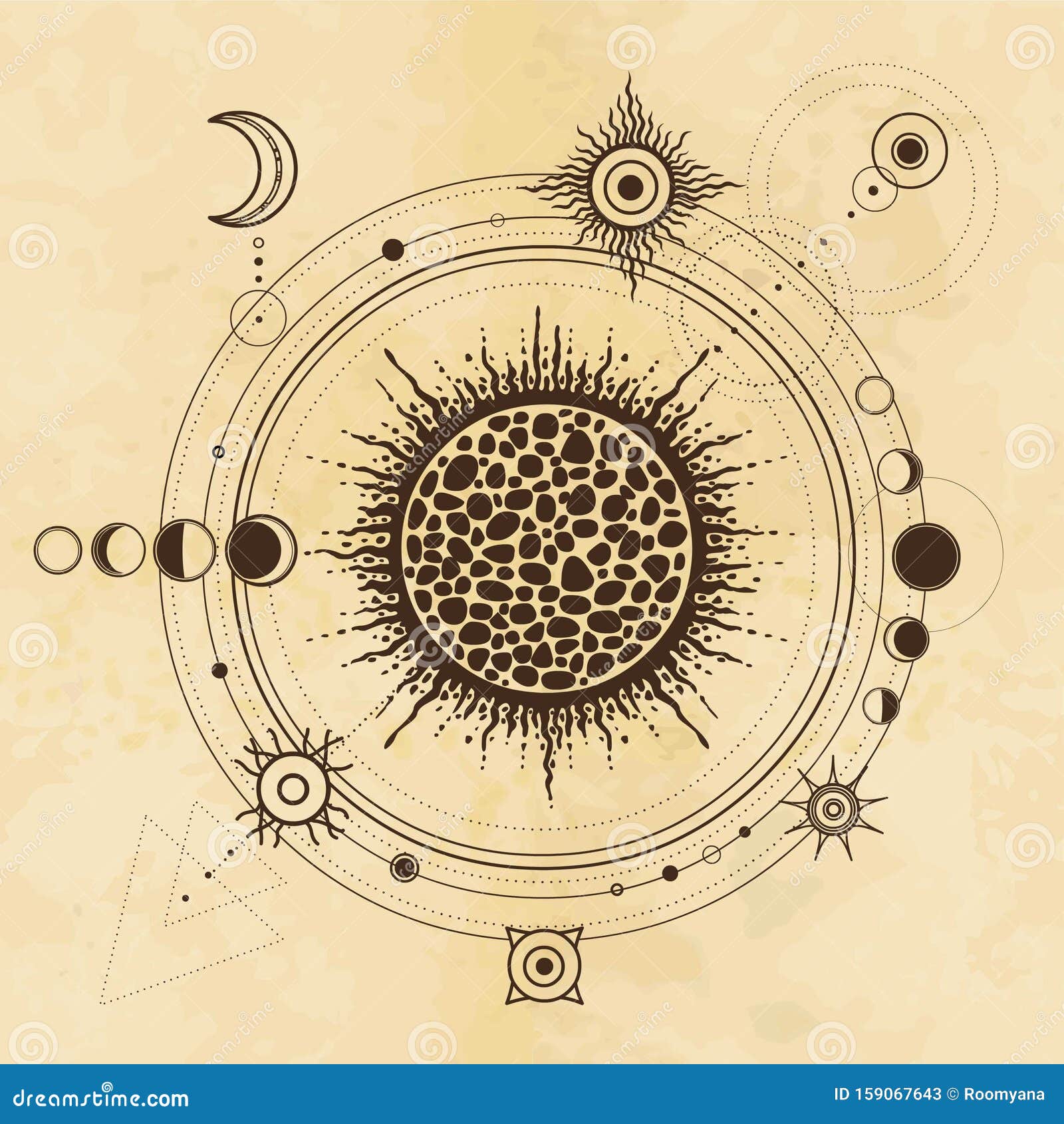 Mystical Drawing: Stylized Solar System, Orbits Of Planets, Phases Of ...