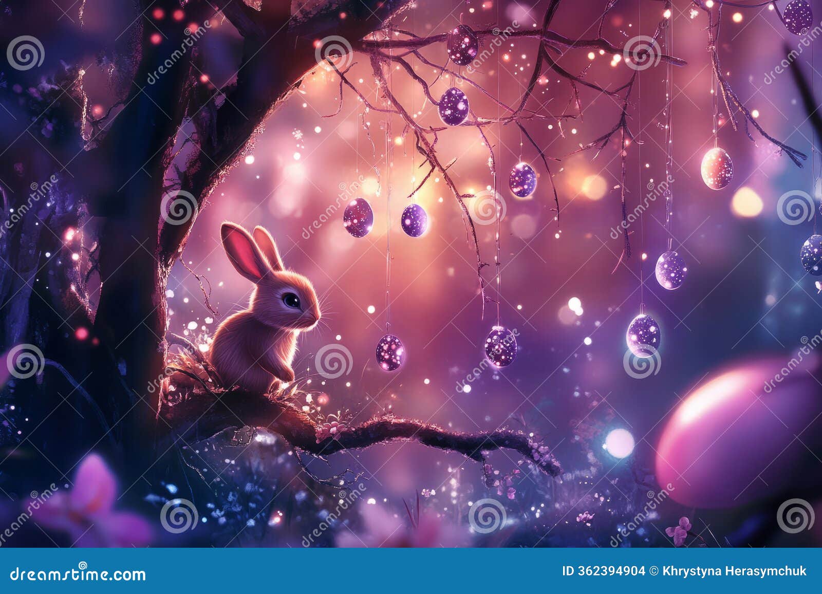 A Mystical Easter Bunny Hopping through a Glowing Enchanted Forest ...
