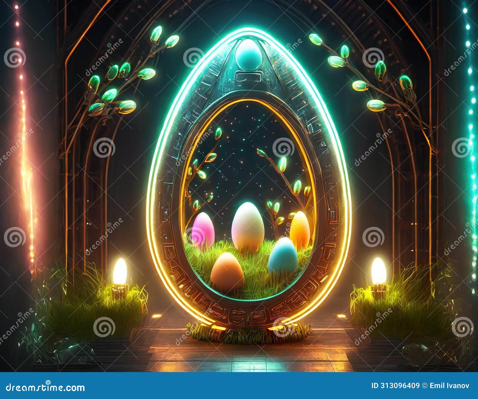Mystical Easter Gateway with Glowing Eggs Stock Illustration ...
