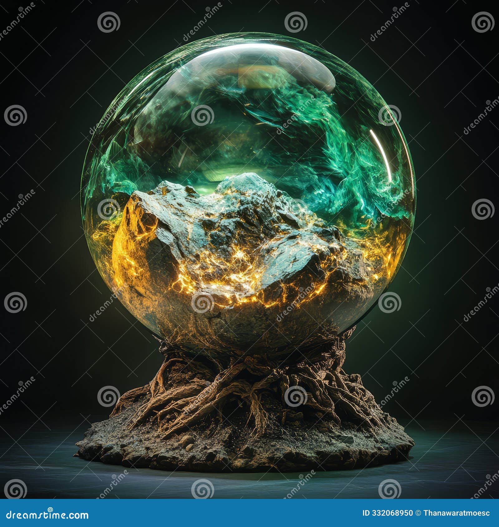 Mystical Emerald Sphere with Rooted Foundation Stock Illustration ...
