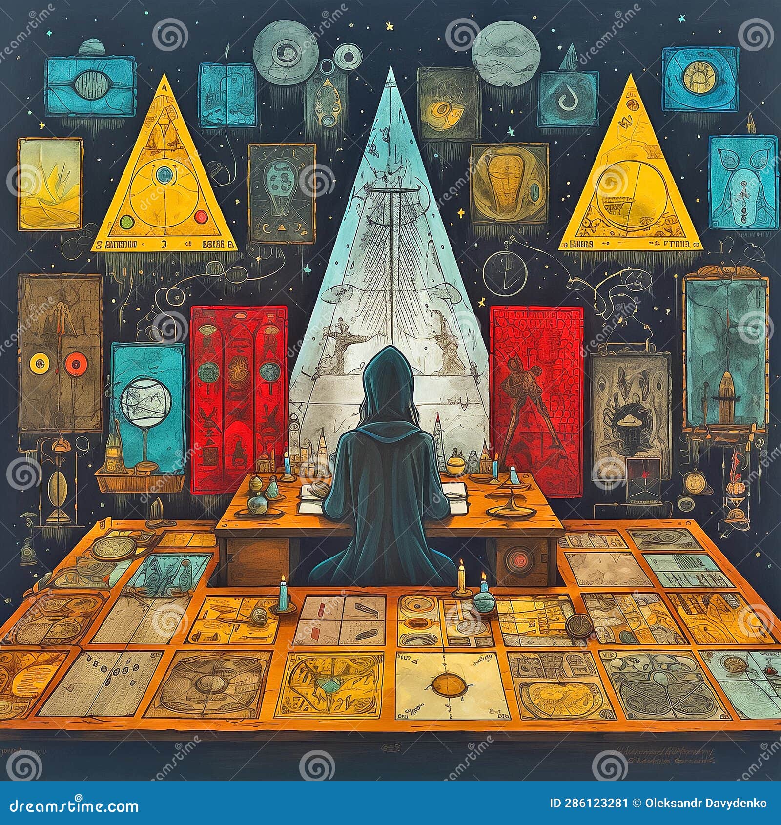 Mystical Esoteric Room with Fortune-teller Reading for Magic Symbols ...