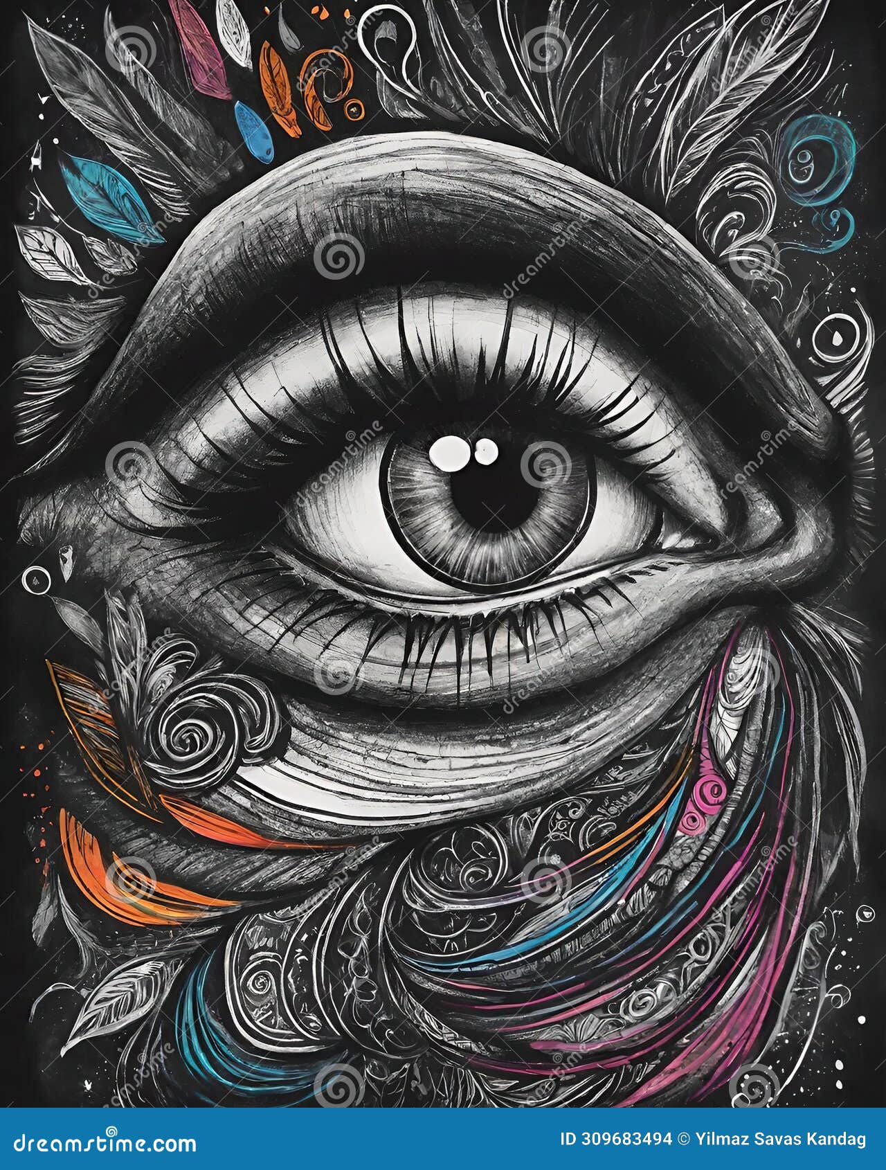 Mystical Eye. Hand-drawn Illustration on Chalkboard Stock Illustration ...