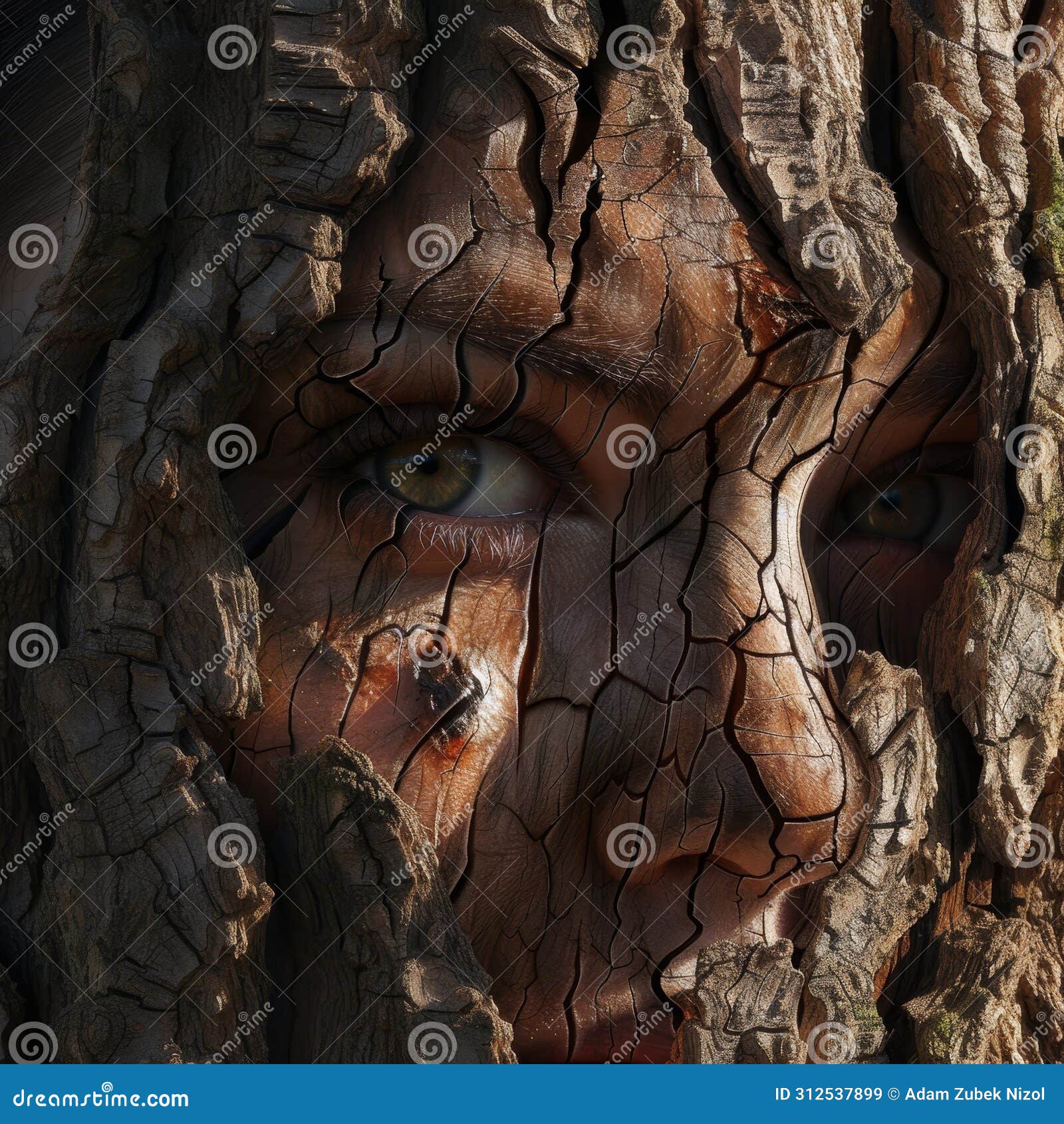 Mystical Eyes Peering through Tree Bark Stock Illustration ...