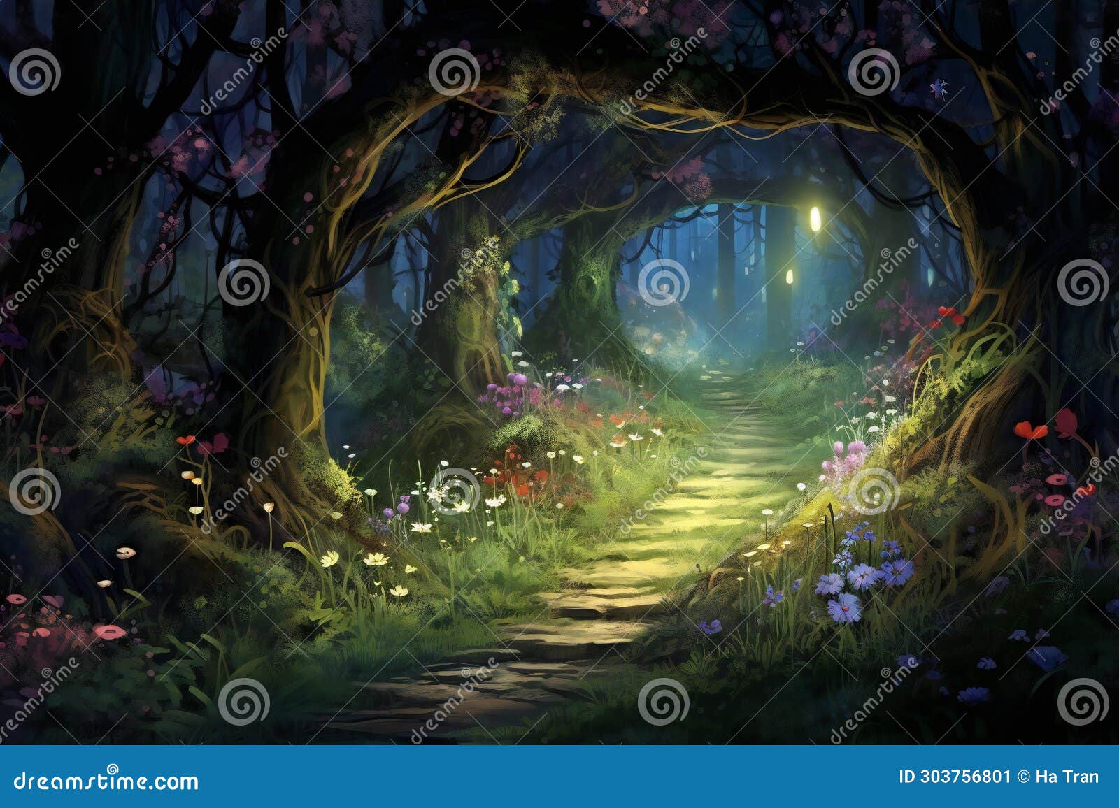Mystical Fantasy Forest with Path in the Light of the Moon Stock ...