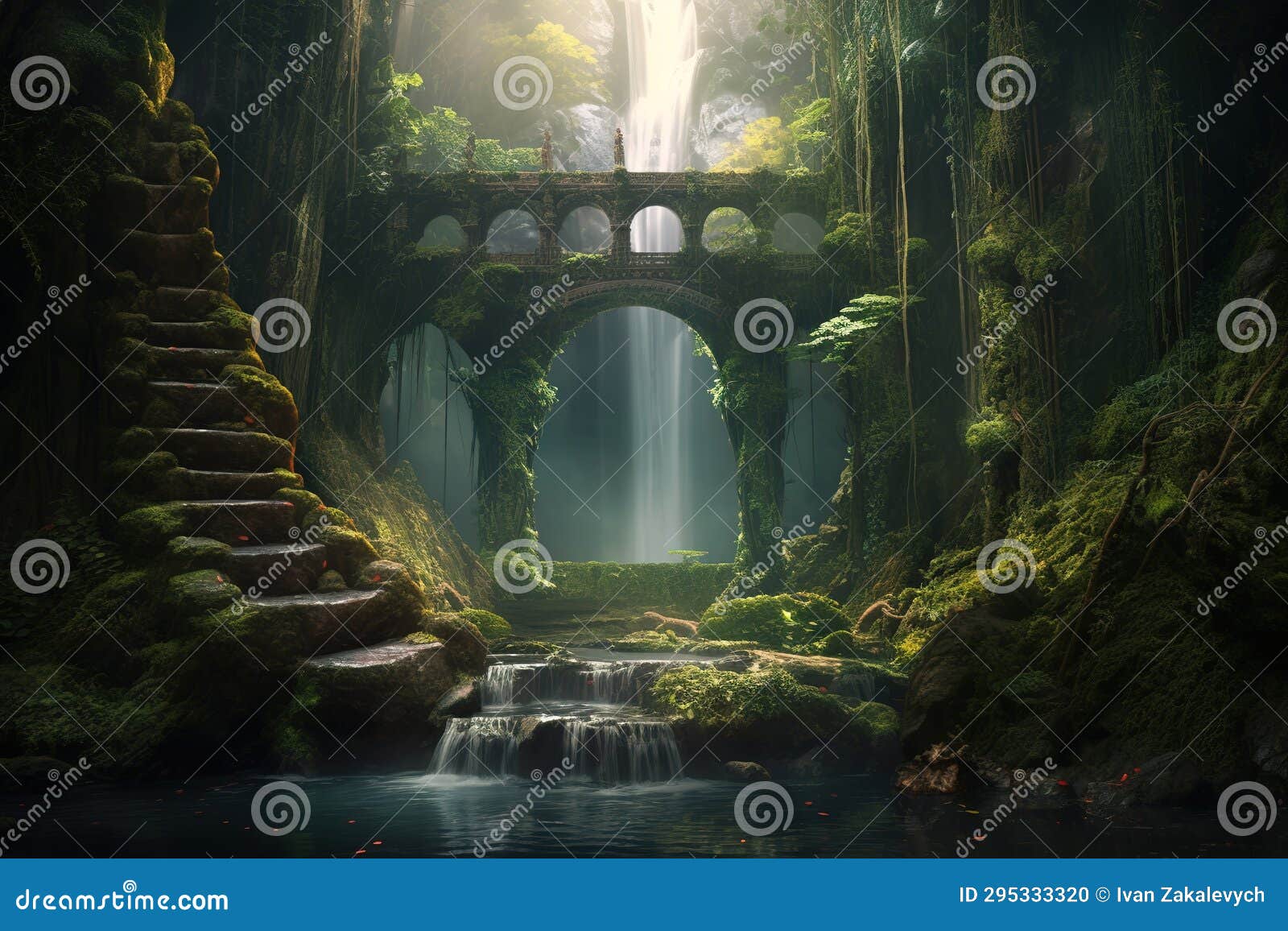 A Mystical Fantasy Waterfall Hidden Deep in Magic Illustration. Ai ...