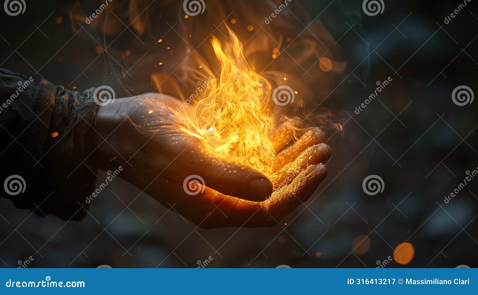 Mystical Fire in Hands at Twilight Stock Illustration - Illustration of ...