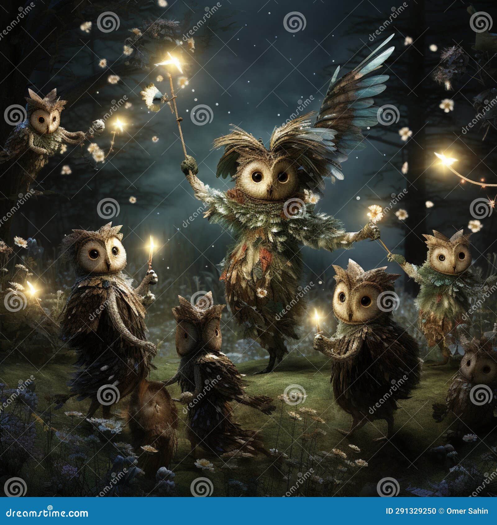 Mystical Forest Creatures in Moonlit Clearing Stock Photo - Image of ...