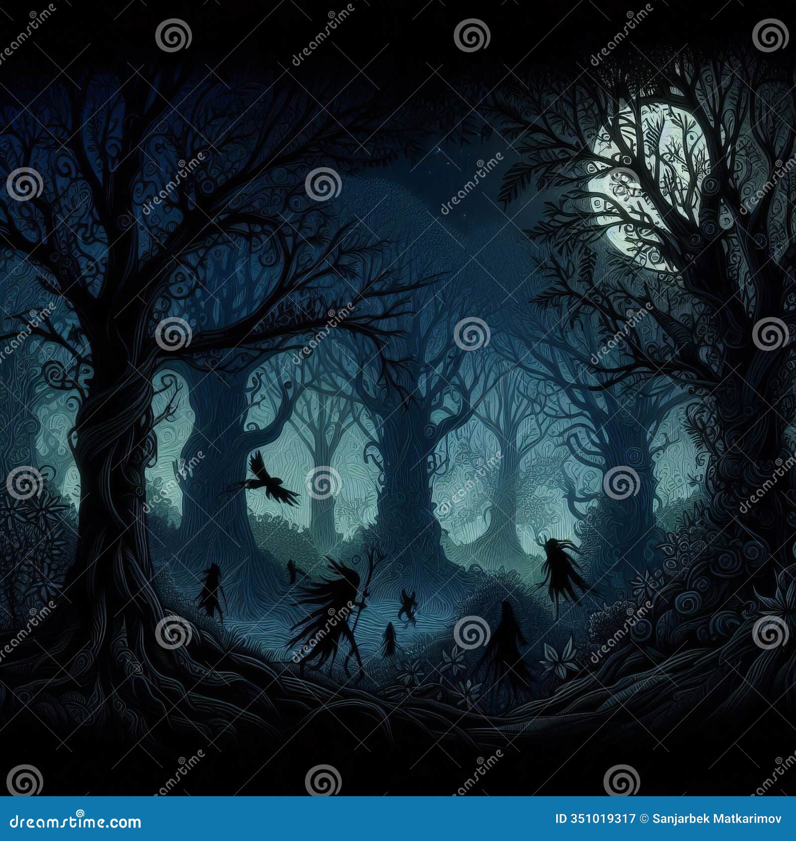 Mystical Forest a Dark Forest with an Outline of Towering Trees Stock ...