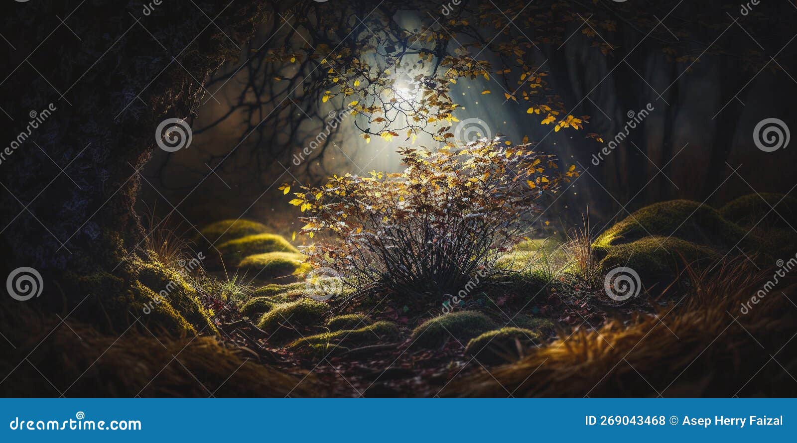 Mystical Forest with Morning Sunlight Stock Illustration - Illustration ...