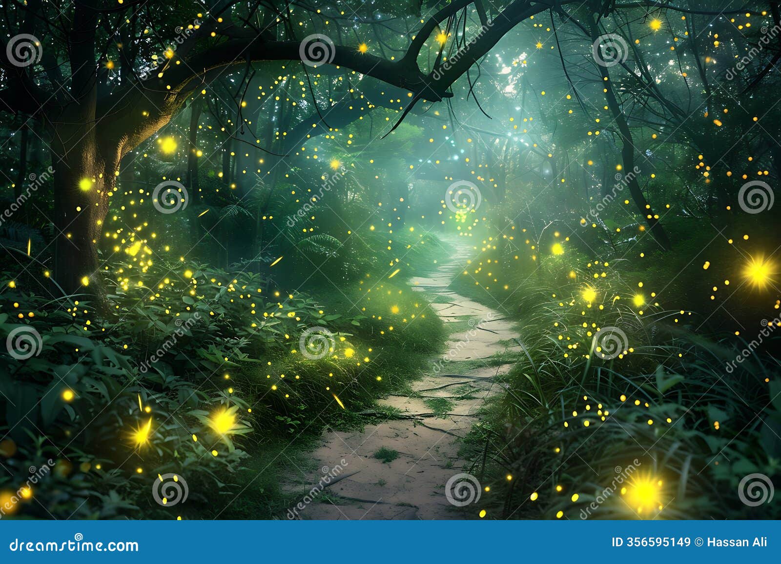 Enchanted Firefly Forest Path Magical Night Nature Scene Stock ...