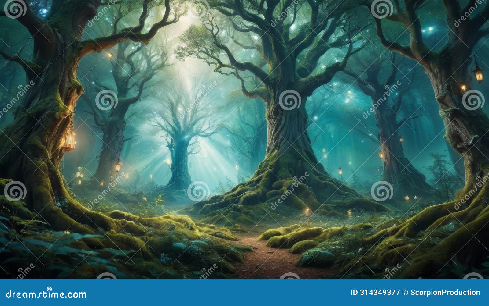 Mystical Forest Pathway at Twilight Stock Image - Image of twilight ...