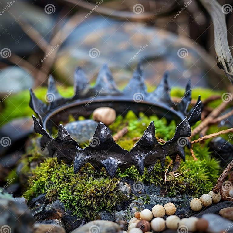 Mystical Forest Scene with Dark Spiky Crown Stock Illustration ...