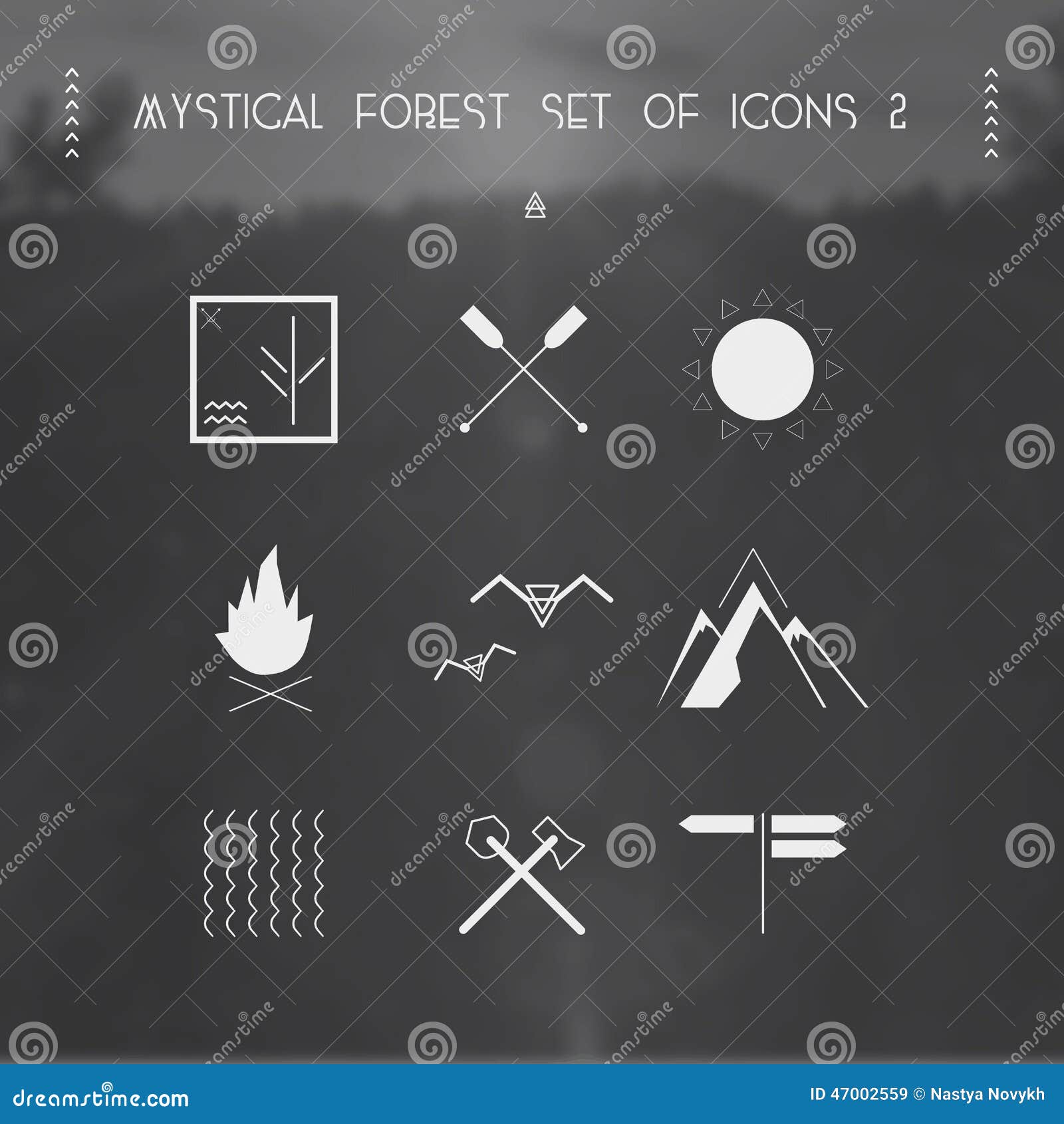 Mystical Forest Set of Icons Stock Vector - Illustration of line ...
