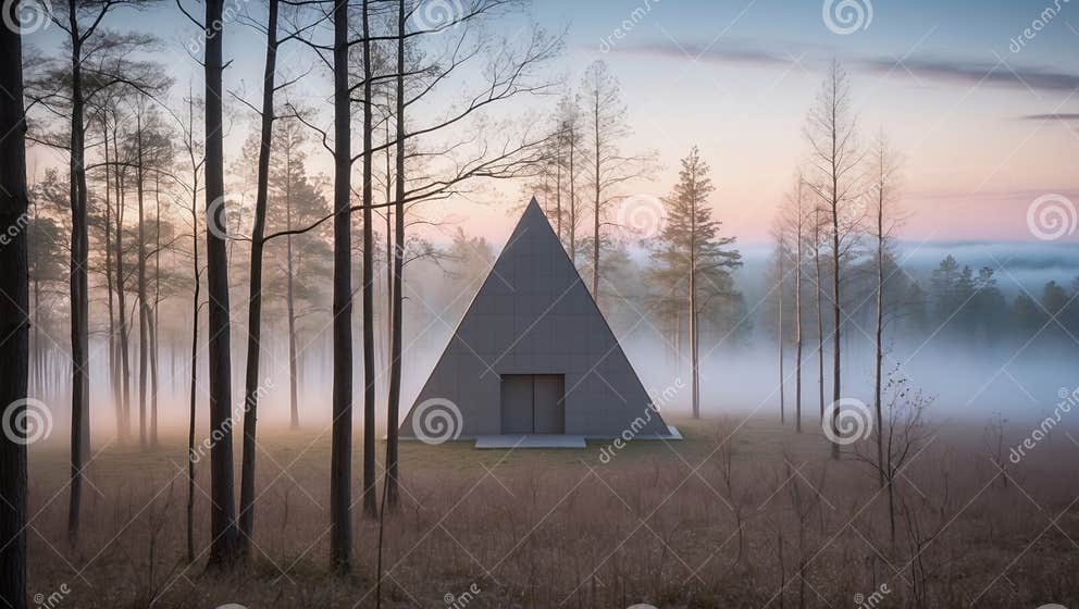 Mystical Forest with a Triangular Structure at Sunrise. Stock Photo ...