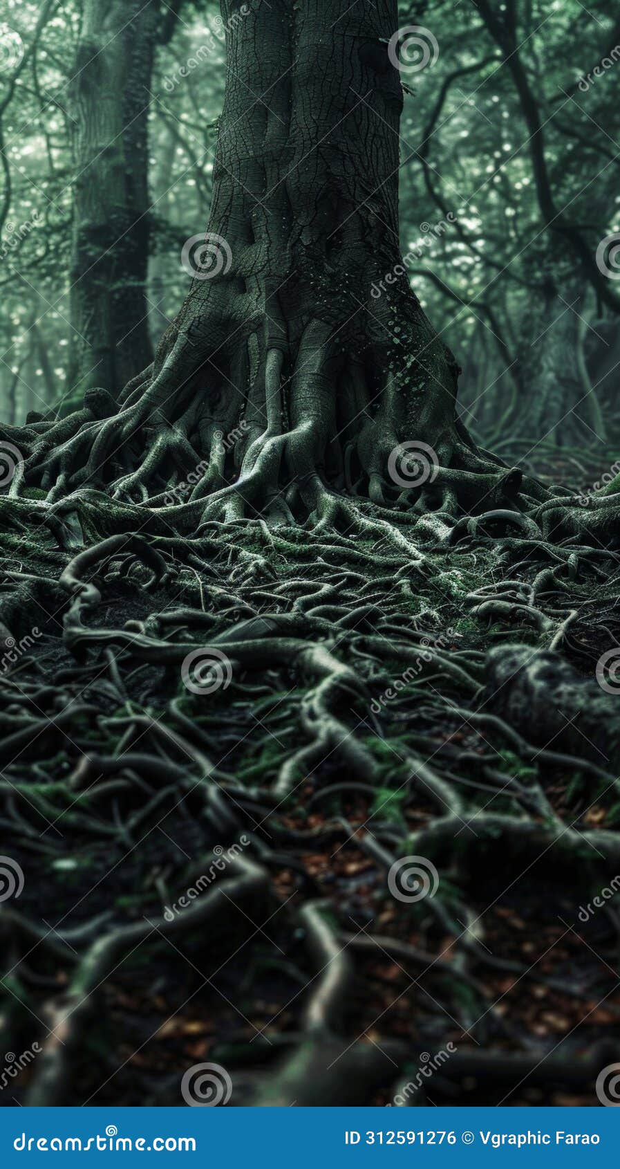 Mystical Forest with Twisted Tree Roots Stock Photo - Image of mystical ...