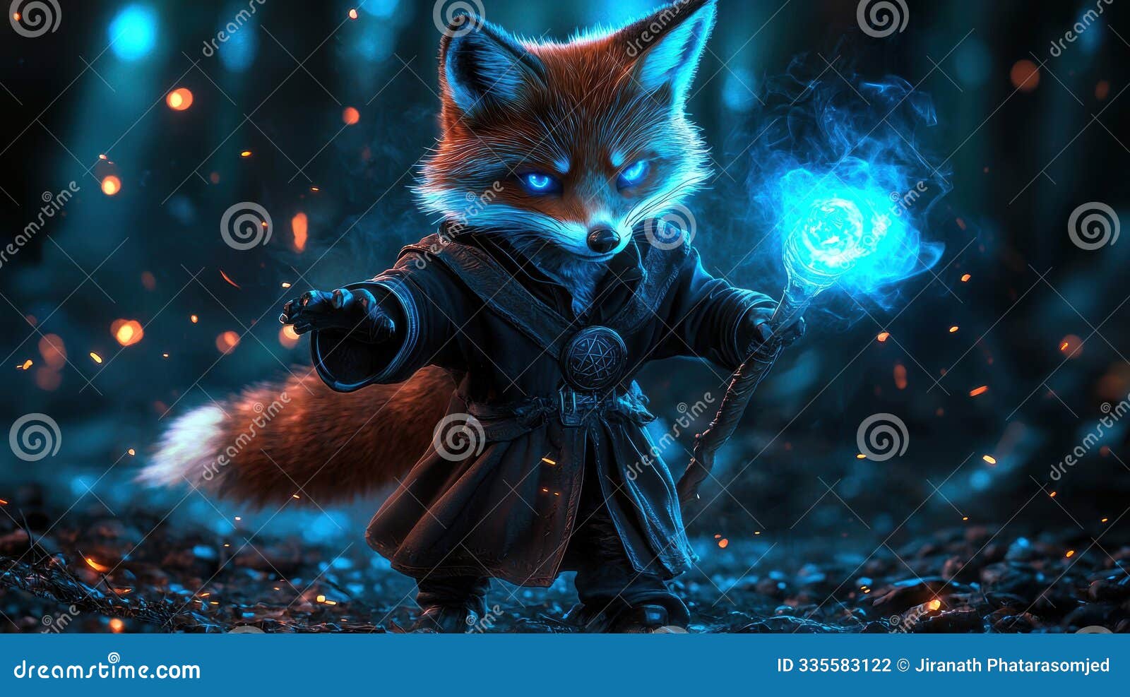 Mystical Fox Wizard stock illustration. Illustration of animal - 335583122