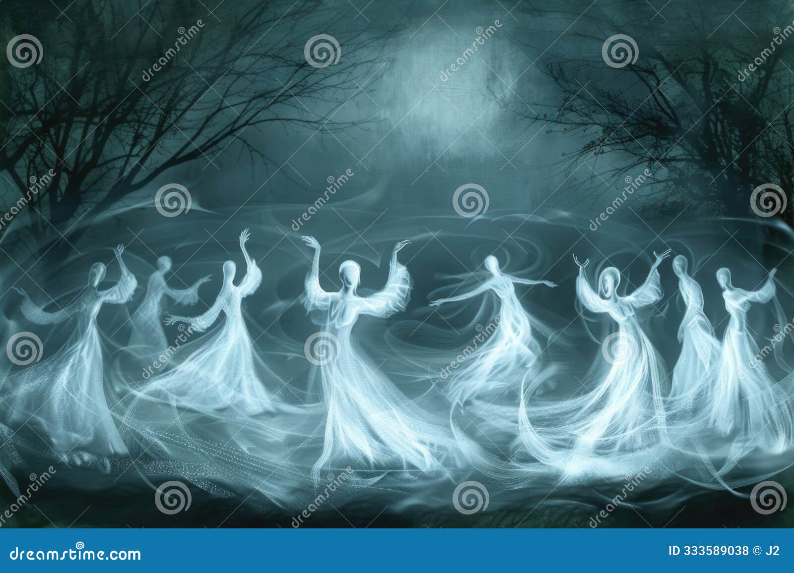 Mystical Ghostly Dance Under Full Moon on Halloween Night AI Stock ...