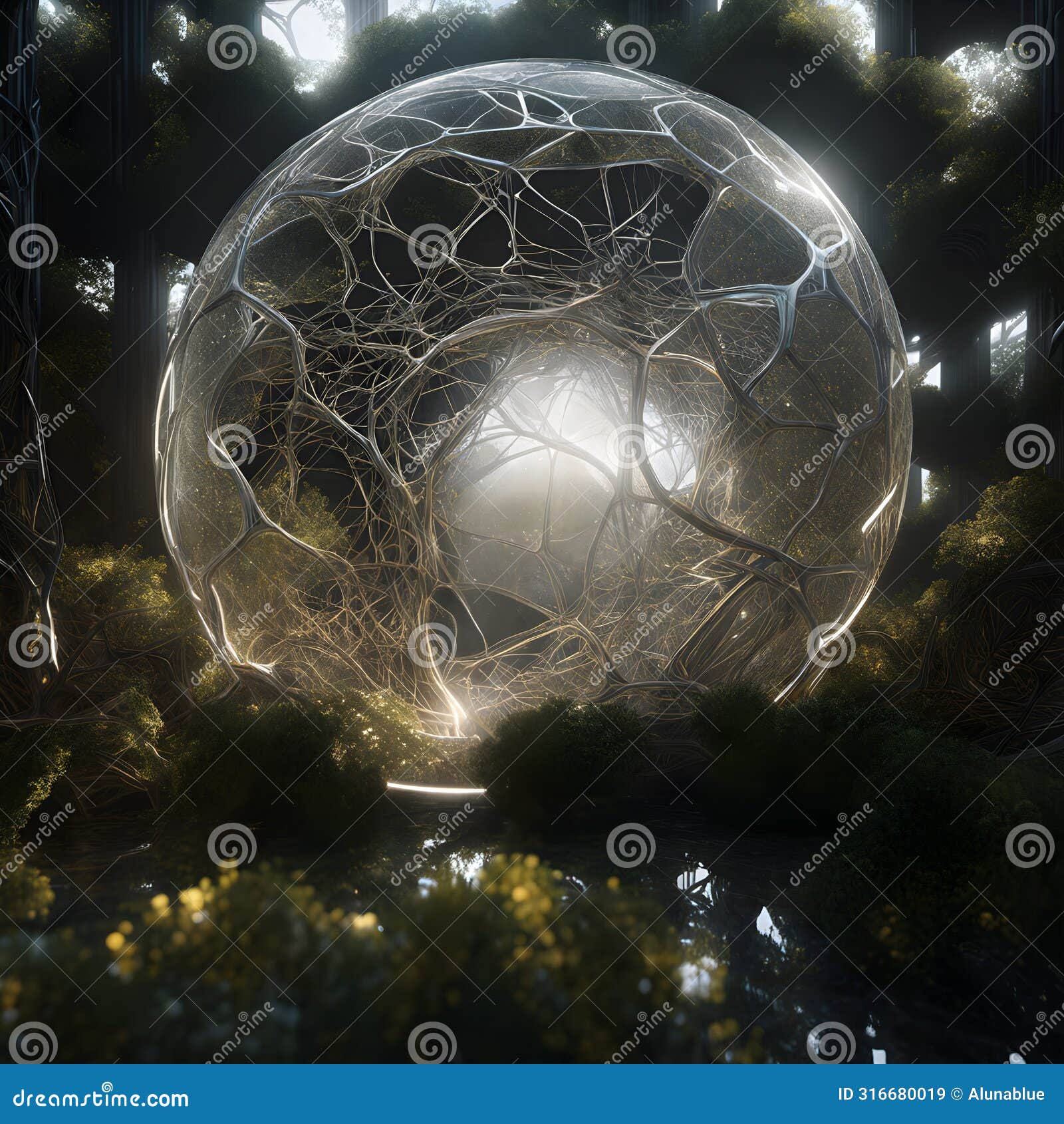 Mystical Glowing Sphere in Dark Forest Illuminates Enchanted Nighttime ...