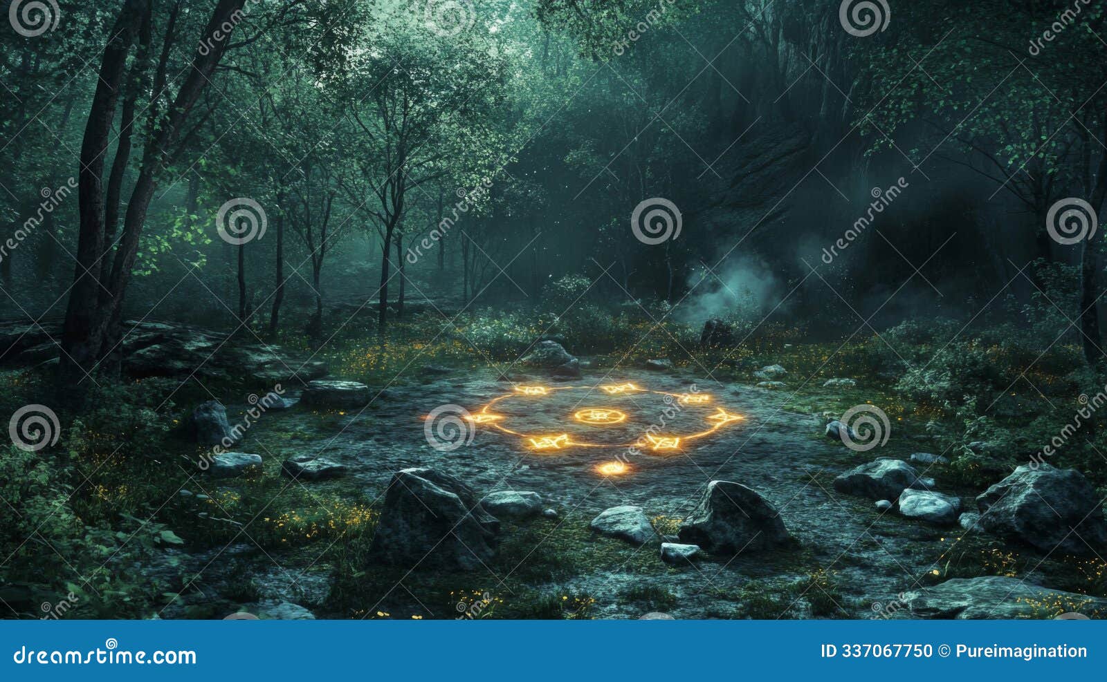 Mystical Glowing Neon Creepy Triangle Or Portal Over Water Or Lake In ...